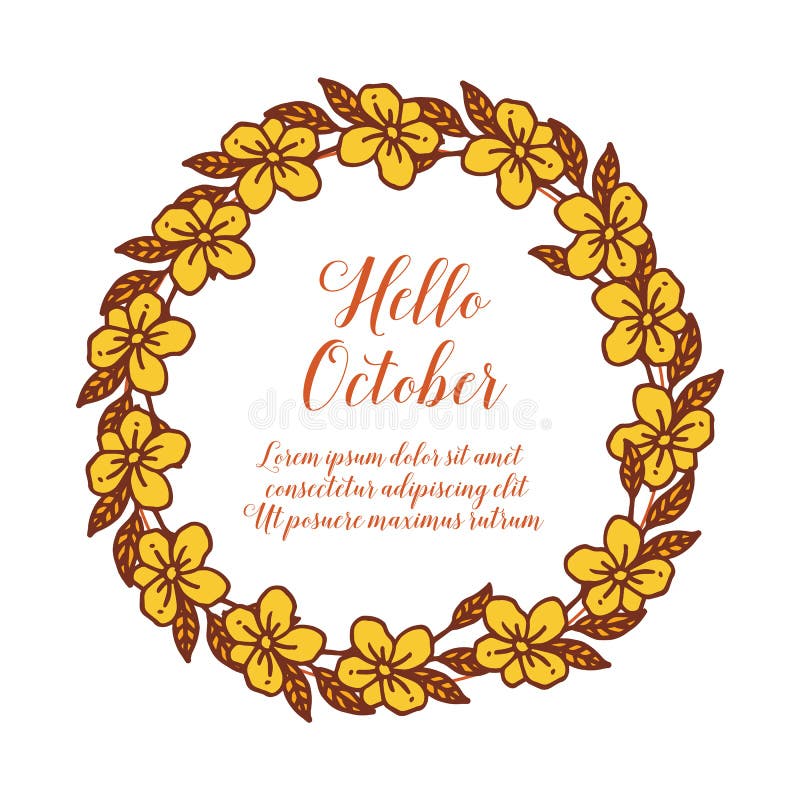 Decorative of Card Hello October with Leaf Floral Frame. Vector Stock ...
