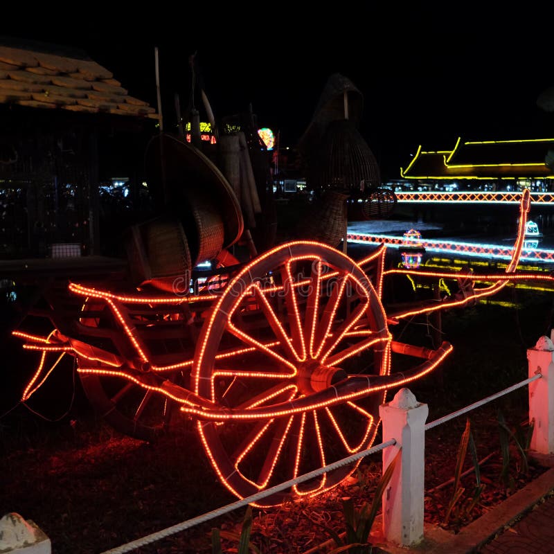 Decorative Carriage Decorated with Glowing Lights, Night Time Stock ...
