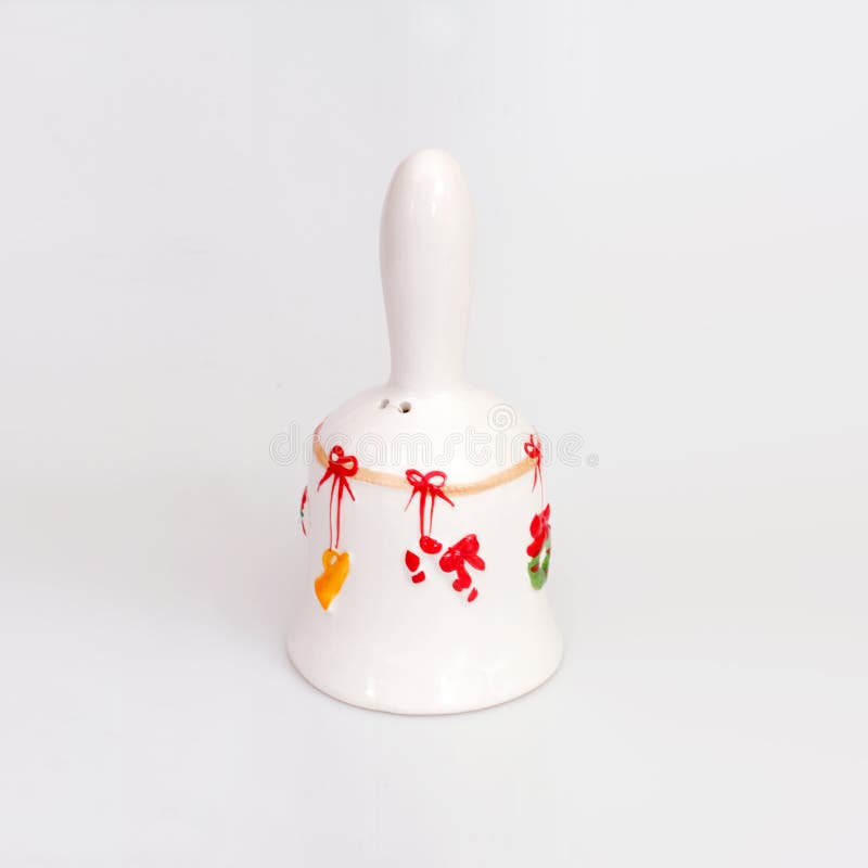 Red Ceramic Christmas Toys Kettle and Drum Isolated on White Background ...