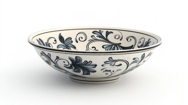 Decorative Ceramic Bowl with Floral Patterns Isolated on a White ...