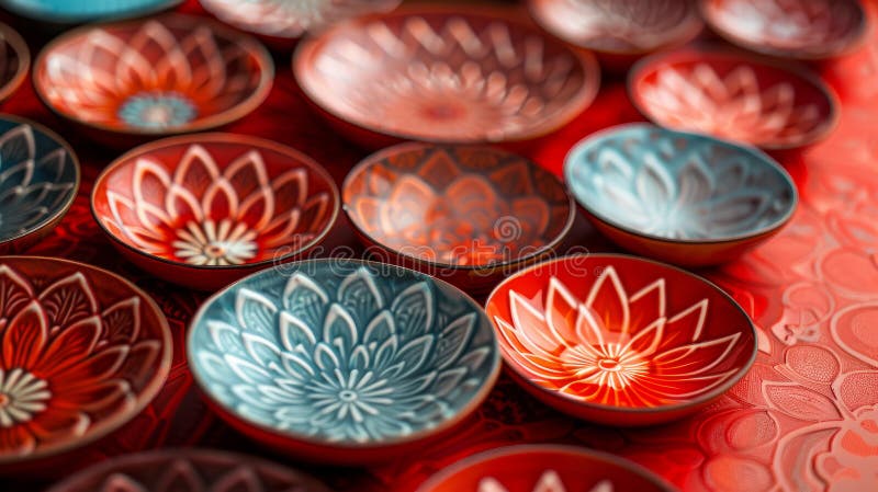Decorative Ceramic Bowls and Plates with Floral Patterns. Stock Photo ...