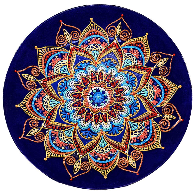 Decorative Ceramic Dish Painted with a Circular Pattern, Isolated on a ...