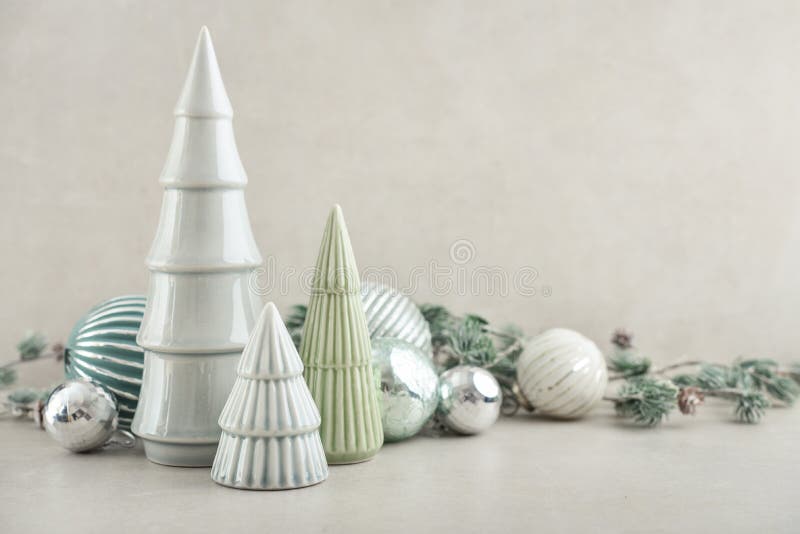 Decorative Ceramic Fir Trees with Christmas Balls Stock Photo - Image ...