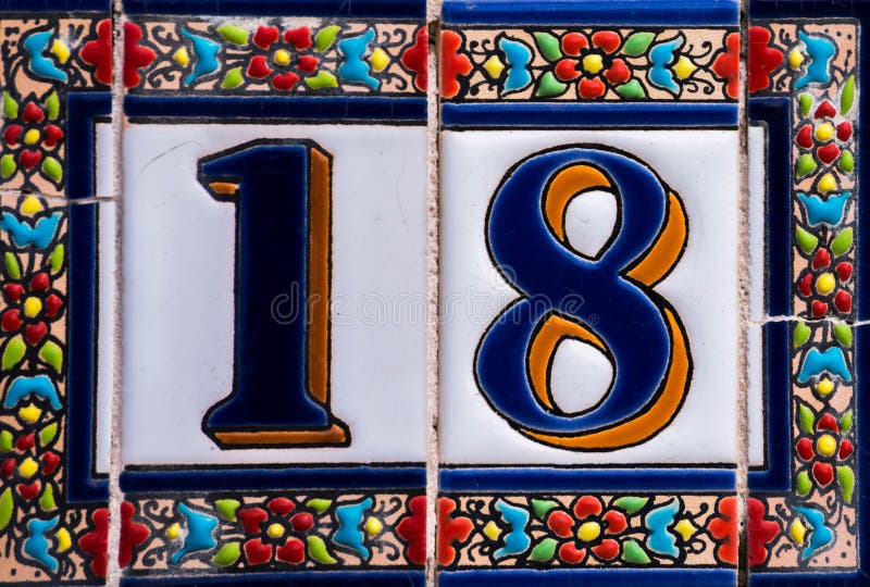 Decorative Ceramic House Number 18 Tile on the Wall, Characteristic ...