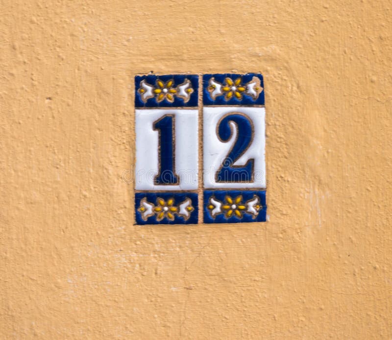 Decorative Ceramic House Number 12 Tile on the Wall, Characteristic ...