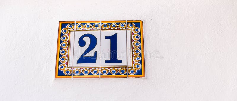 Decorative Ceramic House Number 21 Tile on the Wall, Characteristic ...