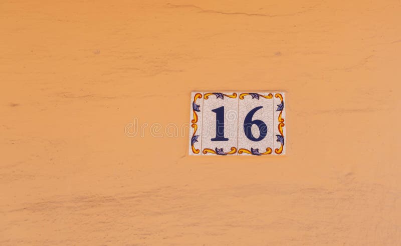 Decorative Ceramic House Number 16 Tile on the Wall, Characteristic ...
