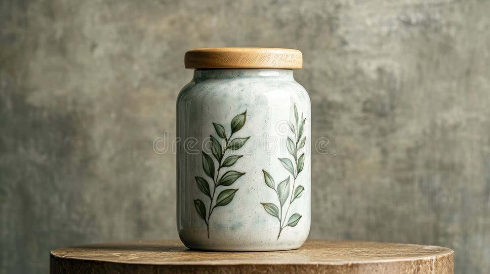 Decorative Ceramic Jar with Leaf Pattern Stock Illustration ...