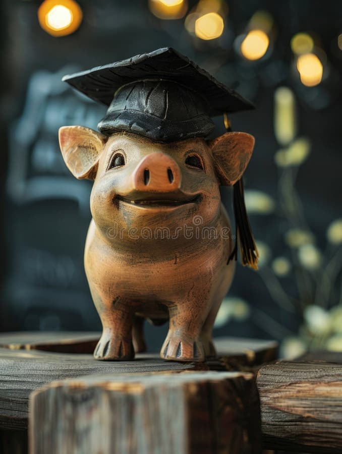 A Decorative Ceramic Pig Wearing a Graduation Cap, Suitable for ...