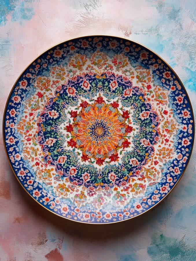 Decorative Ceramic Plate with Intricate Floral Patterns. Stock Photo ...