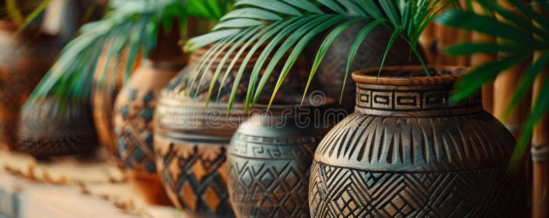 Decorative Ceramic Pots with Ethnic Patterns Stock Photo - Image of ...