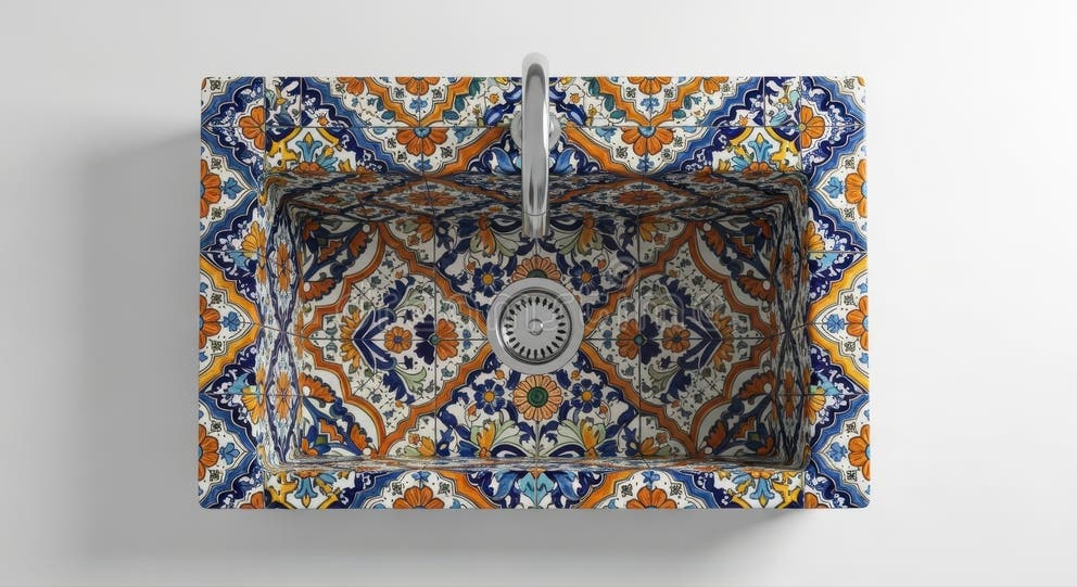 Decorative Ceramic Sink with Colorful Moroccan-style Tile Pattern and ...