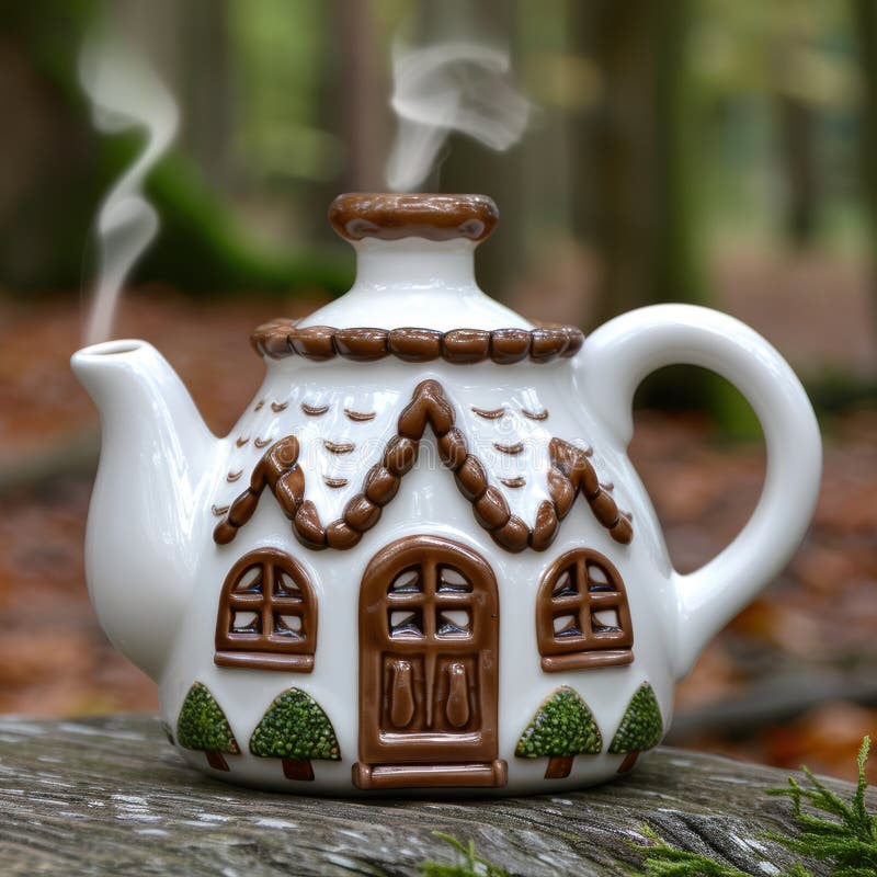 Decorative Ceramic Teapot with Whimsical Cottage Design Stock ...