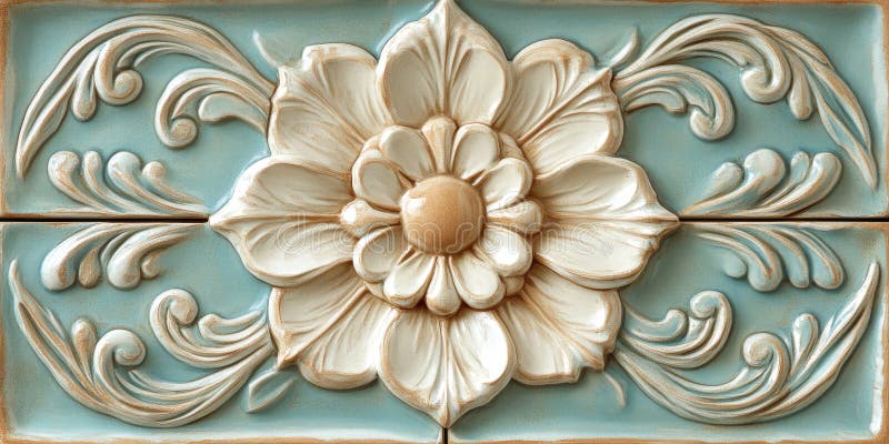 Decorative Ceramic Tile Featuring Embossed Floral Design in Elegant ...