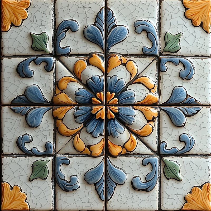 Decorative Ceramic Tile with Floral Pattern Stock Illustration ...