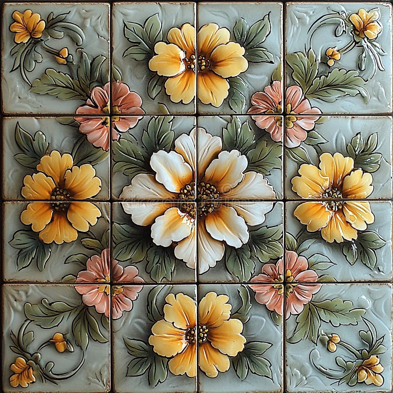 Decorative Ceramic Tile with Floral Pattern Stock Illustration ...
