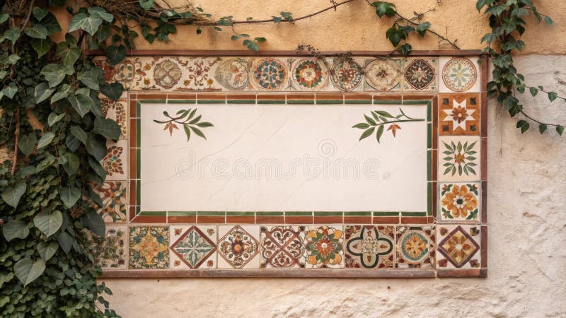 Decorative Ceramic Tile Panel with Climbing Ivy on a Textured Wall ...