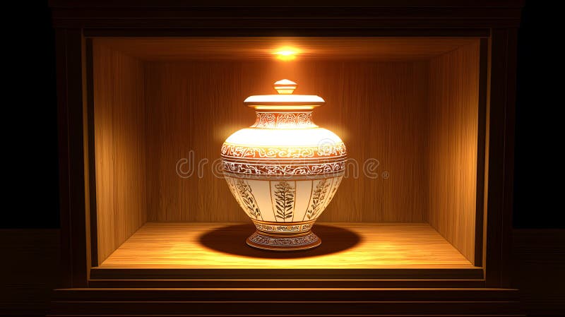 Decorative Ceramic Vase Illuminated in Display Case Stock Illustration ...