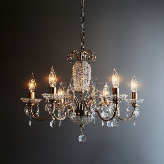 A Decorative Chandelier with Multiple Light Sources and Crystal Accents ...