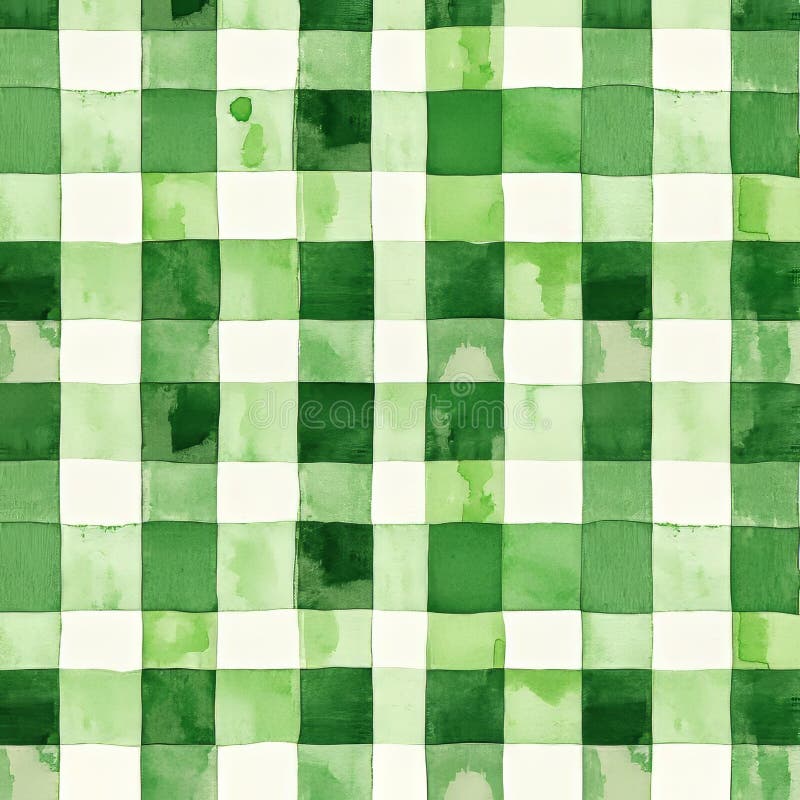 Decorative Checkered Pattern in Green Watercolor. Vertical and ...