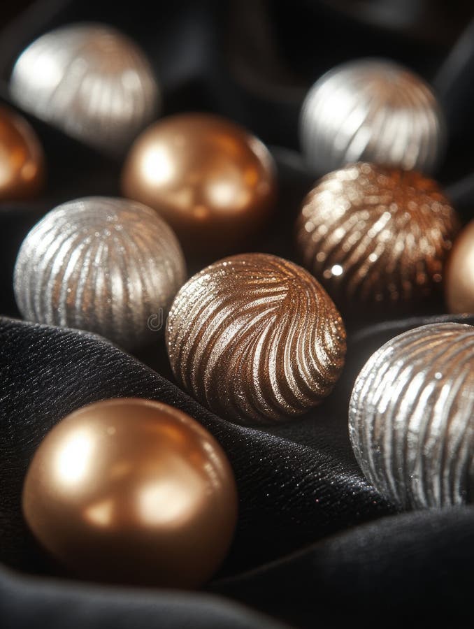 Decorative Chocolate Truffles on Glossy Fabric. Stock Photo - Image of ...