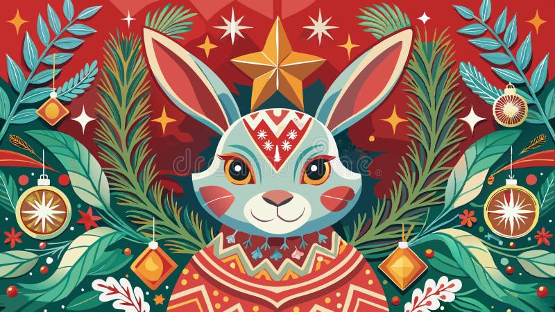 Decorative Christmas Rabbit. Card with Negative Space Stock Vector ...