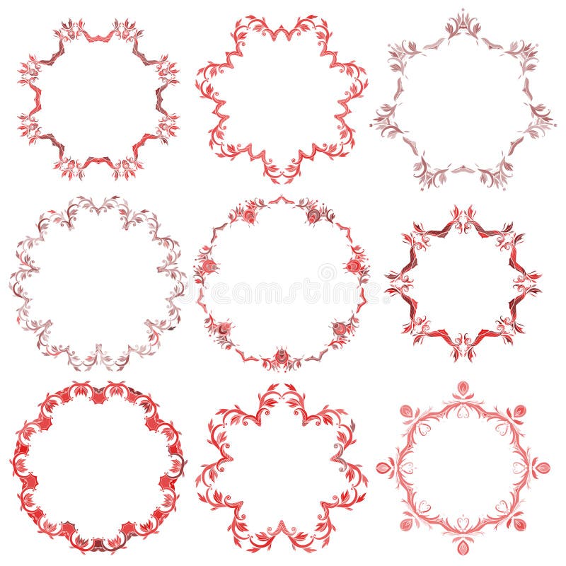 Decorative Christmas Red Round Frame Set Stock Vector - Illustration of ...