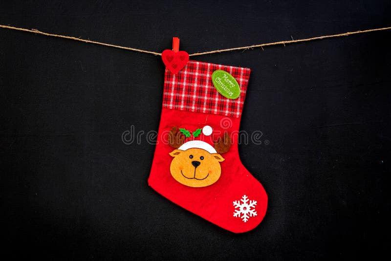 Decorative Christmas Socks. Empty Socks for Gift Hanging Off a Thread ...