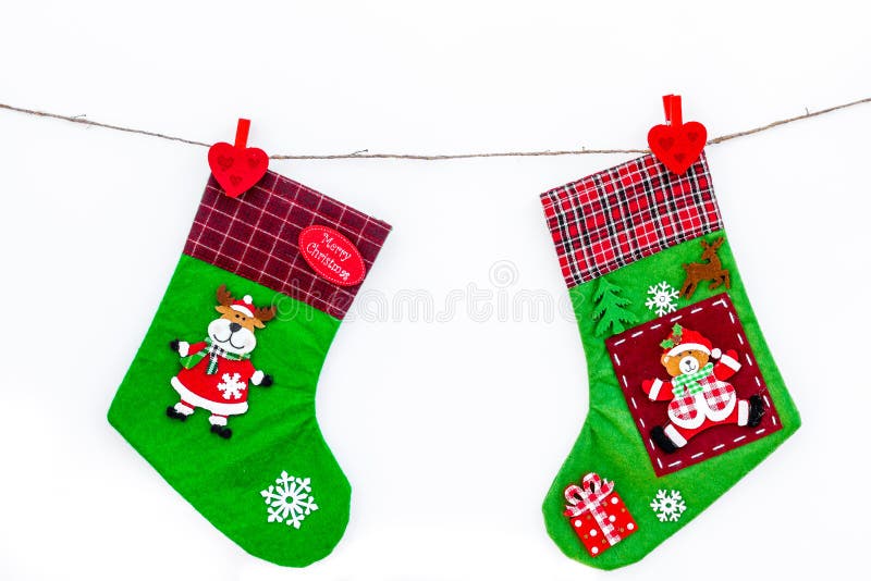 Decorative Christmas Socks. Empty Socks for Gift Hanging Off a Thread ...