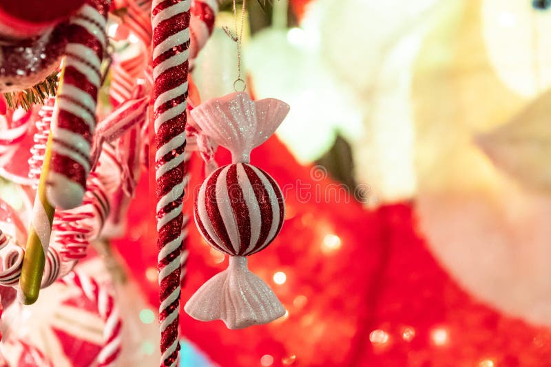 Decorative Christmas Toy in a Form of a Large Candy with Red Stripes on ...