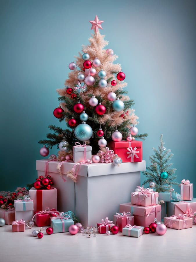 Decorative Christmas Trees and Gift Boxes of Different Shapes and Sizes ...