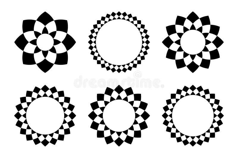 Decorative Circle Design Elements Set. Radial Geometric Patterns Stock ...