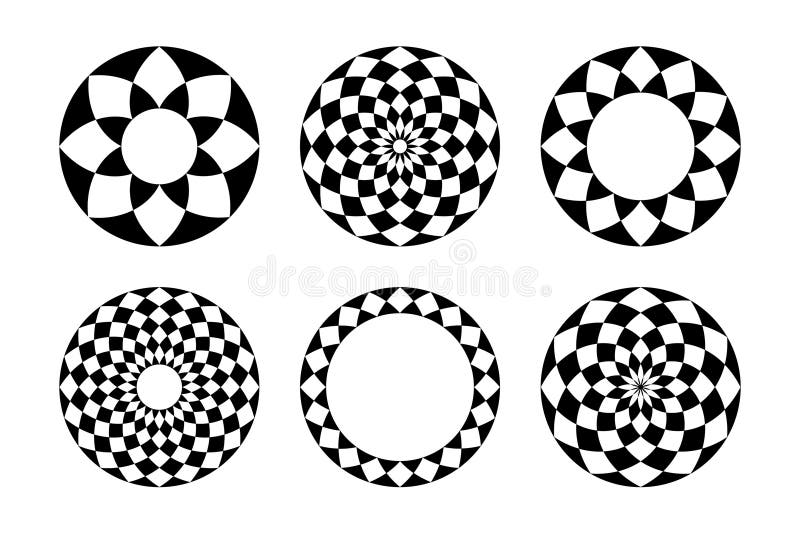 Decorative Circle Design Elements Set. Radial Geometric Patterns Stock ...