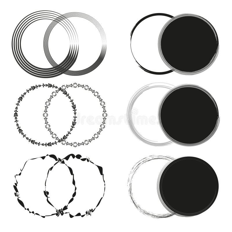 Decorative Circle Frames. Abstract Round Borders. Black and White ...