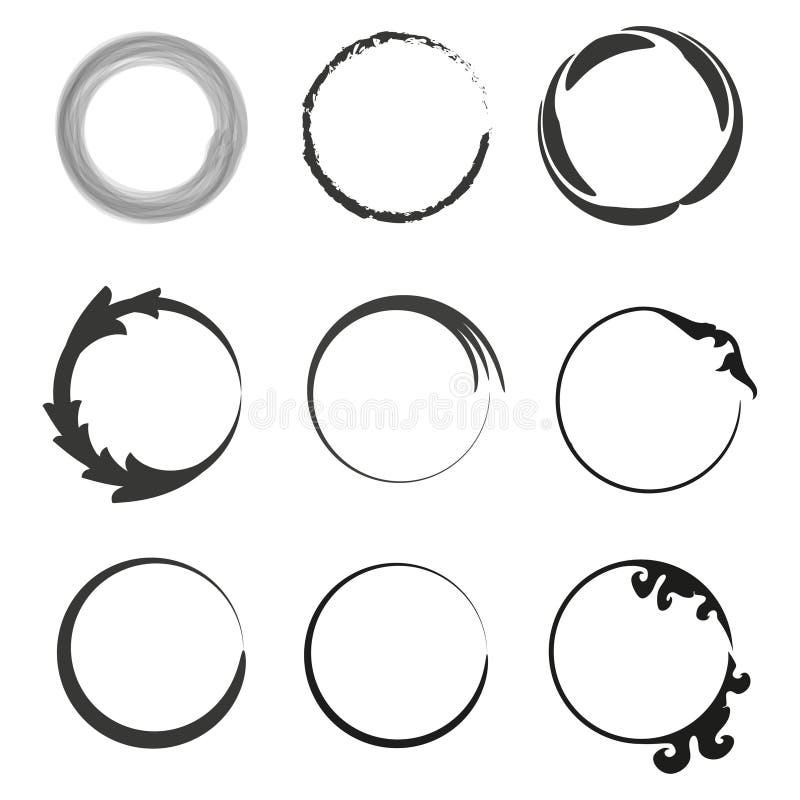 Decorative Circle Shapes. Artistic Circular Frames. Abstract Brush ...