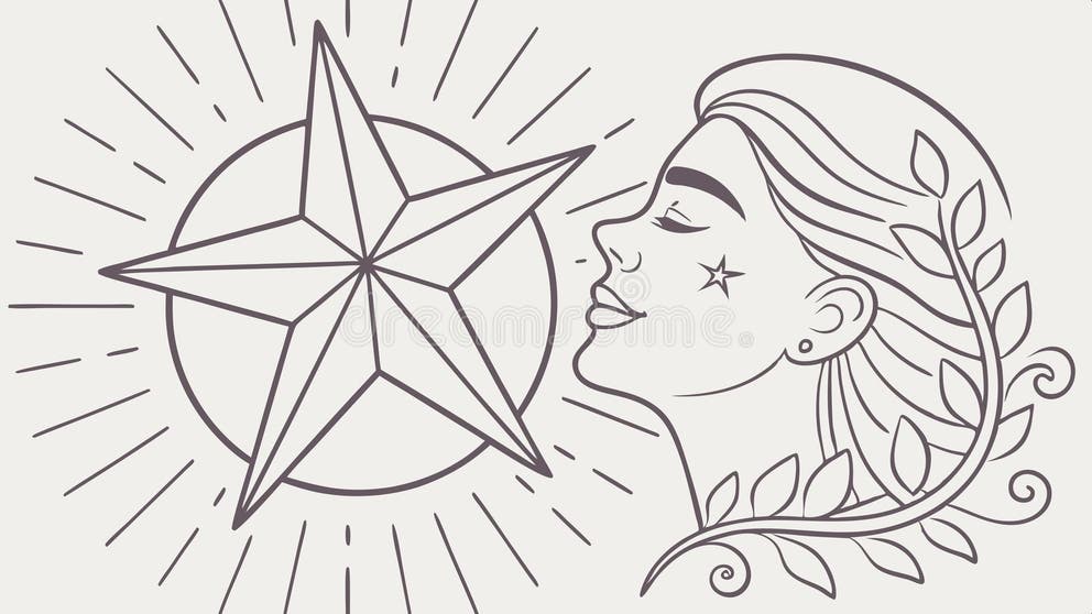 Decorative Circular Design with Female Profile Star and Leaf Elements ...