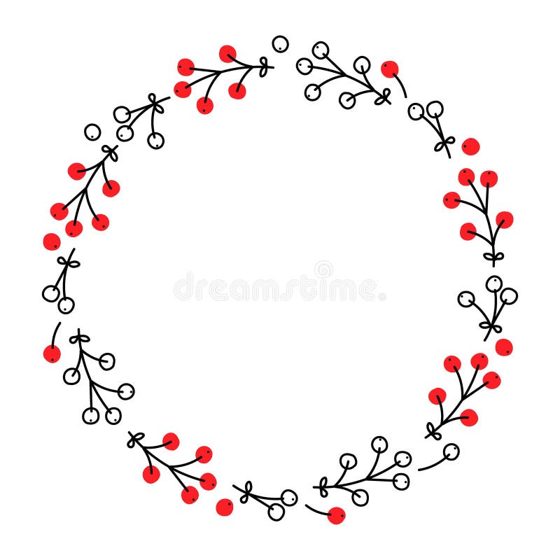 Decorative Circular Wreath Design with Red and White Berries on a Plain ...