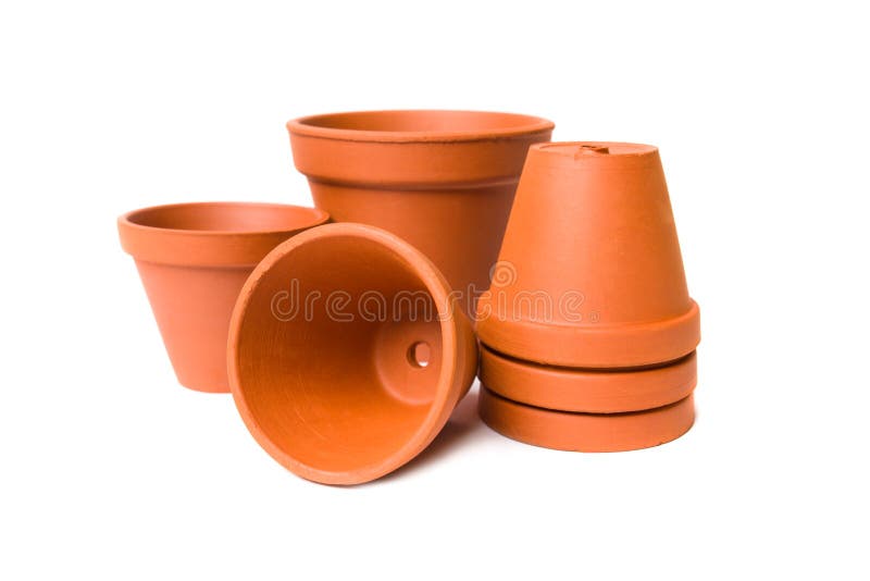Decorative Clay Flower Pots Isolated on the White Stock Image - Image ...