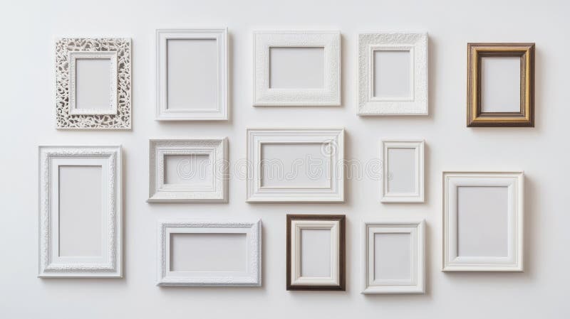Decorative Collection of Empty Picture Frames Arranged on a White Wall ...