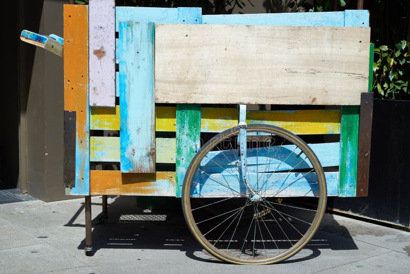Decorative Colored Cart with Wheel Stock Photo - Image of antique, wood ...