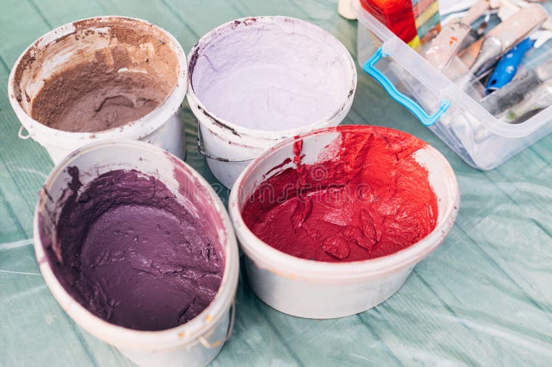 Decorative Colored Plaster in a Bucket Stock Photo - Image of modern ...