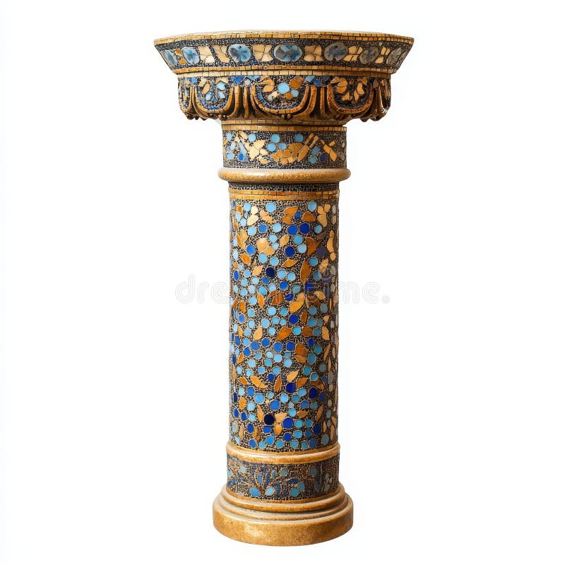 Decorative Column with Intricate Mosaic Patterns in Blue and Gold Stock ...