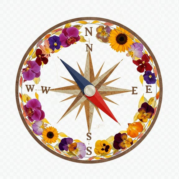 A Decorative Compass Design Features Cardinal Directions (N, E, S, W ...
