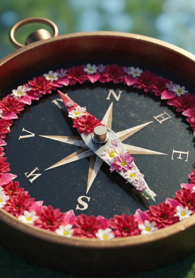 A Decorative Compass Features a Black Dial with Classic Cardinal ...