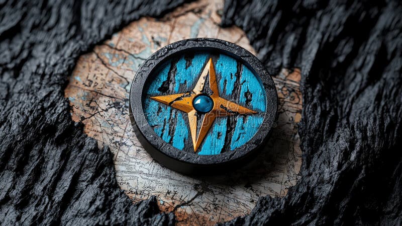 Decorative Compass Symbol on Textured Wood Background Unique Artistic ...