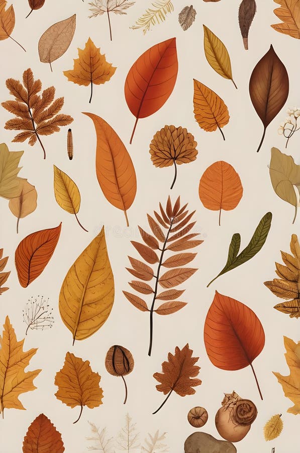 Autumn Leaves Pattern in Warm Tones Featuring Various Leaf Shapes Stock ...