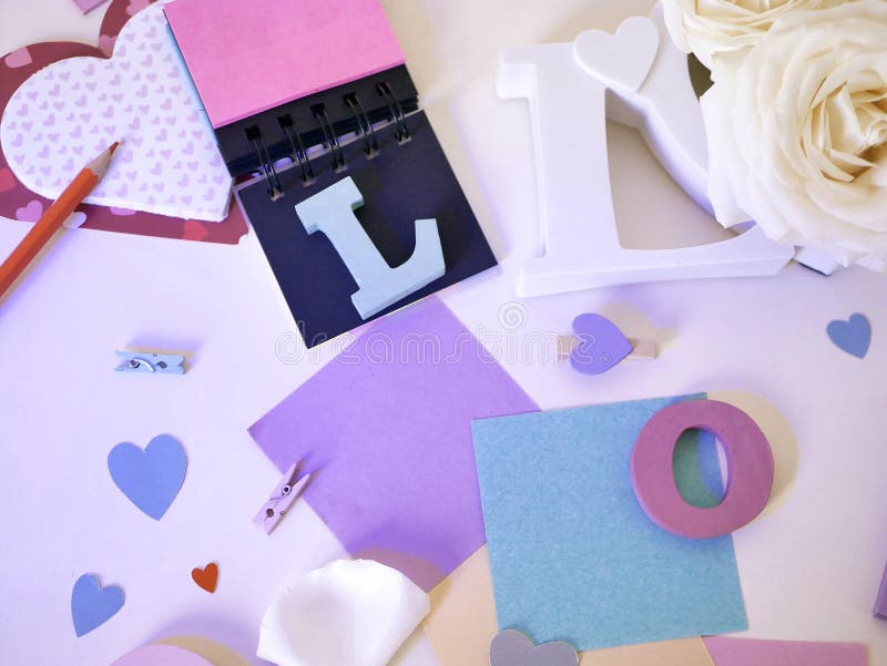 Decorative Composition of Volumetric Letters, Decor, Roses, Notebook ...