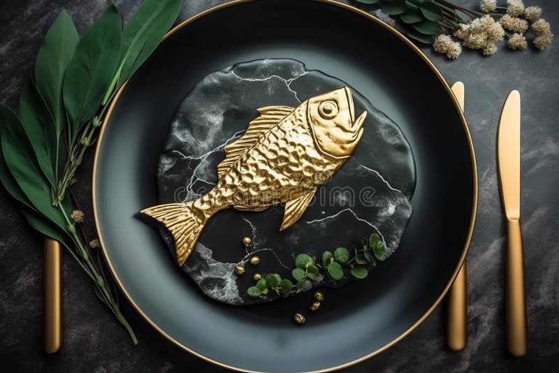 Decorative Concept Artwork Gold Fish for Dinner Stock Illustration ...