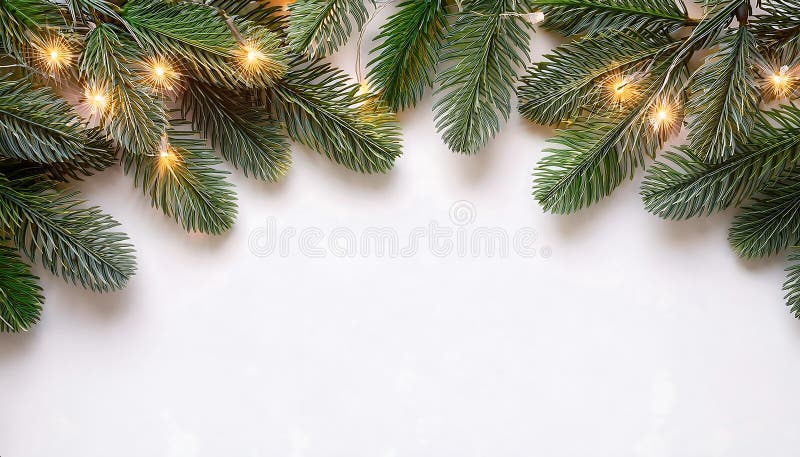 Decorative Coniferous Branches and Soft Christmas Lights Creating a ...