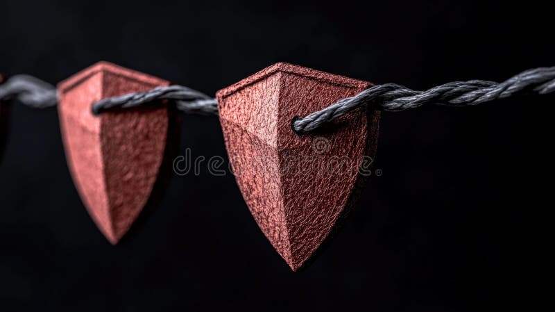 Decorative Copper Shields Hanging on a Rope Dark Background Stock ...